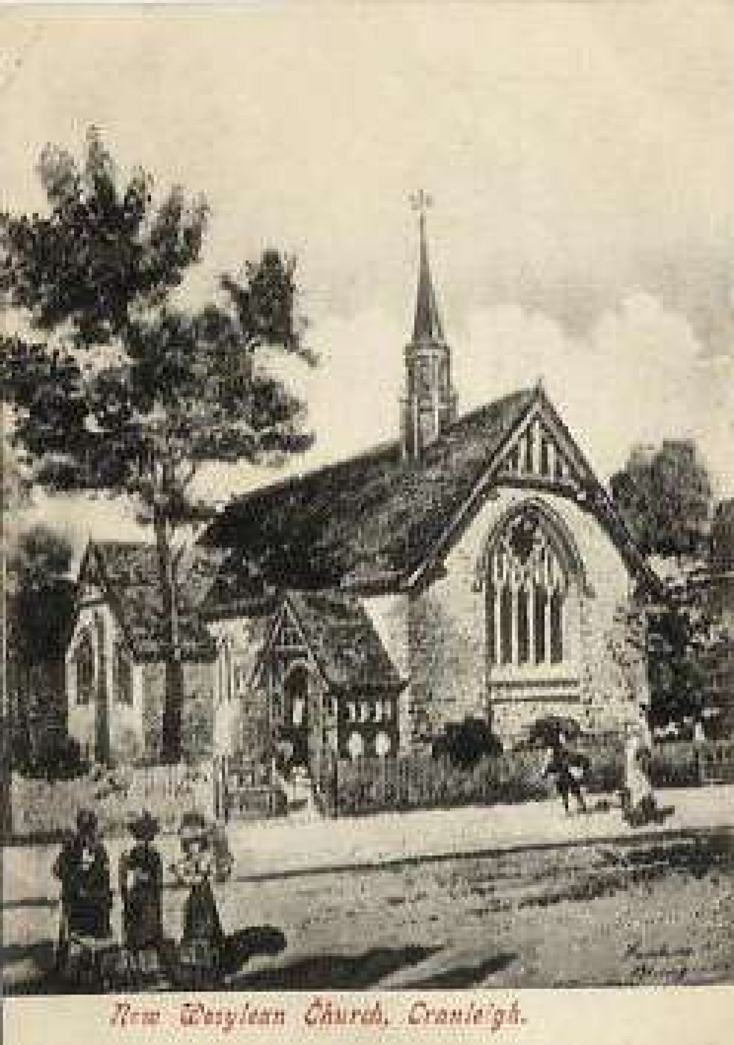 An-early-postcard-of-the-Wesleyan-Methodist-church,-with-the-Victorian-schoolroom-visible-at-the ...